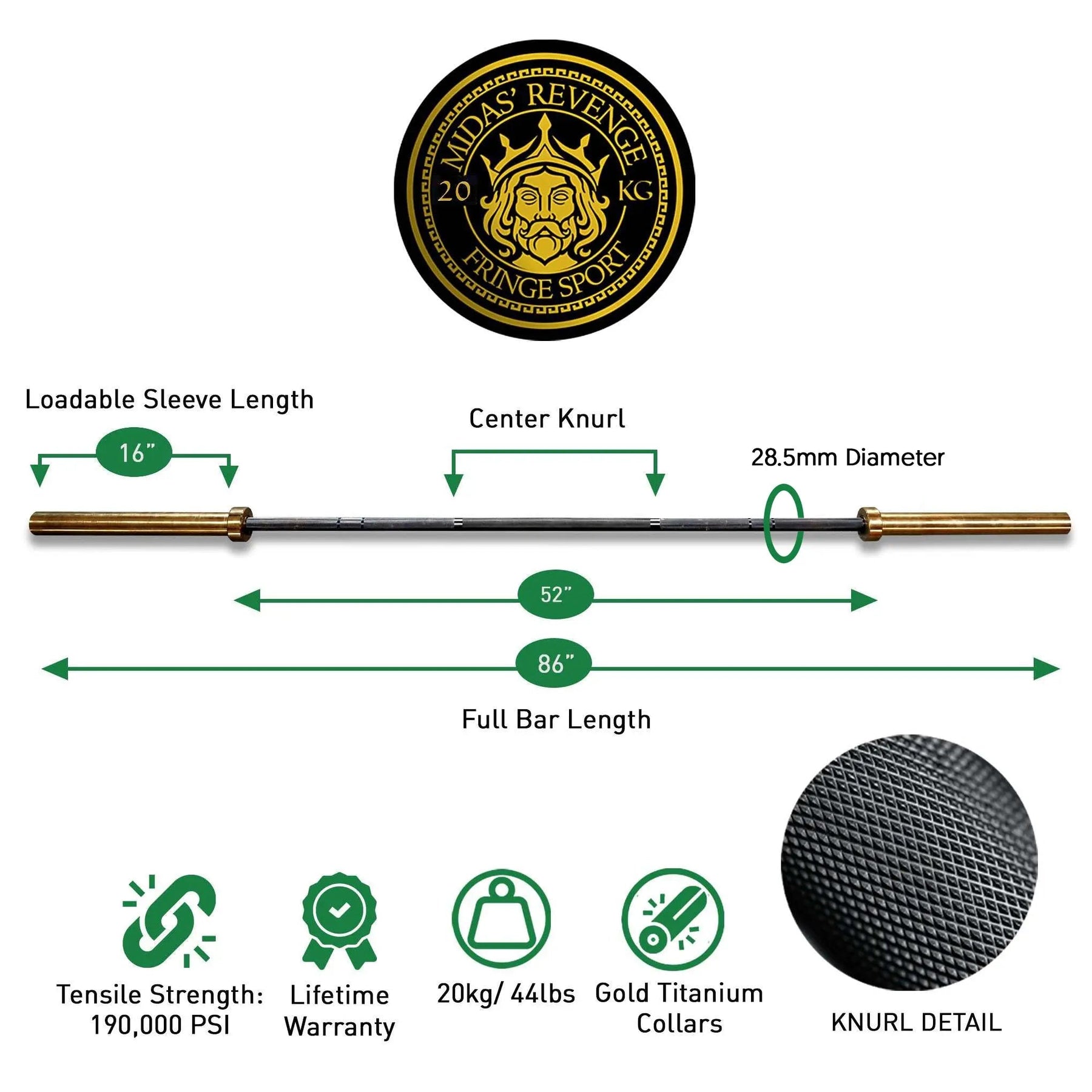 20kg Midas Revenge Bar | Best Garage Gym Bar – Fringe Sport